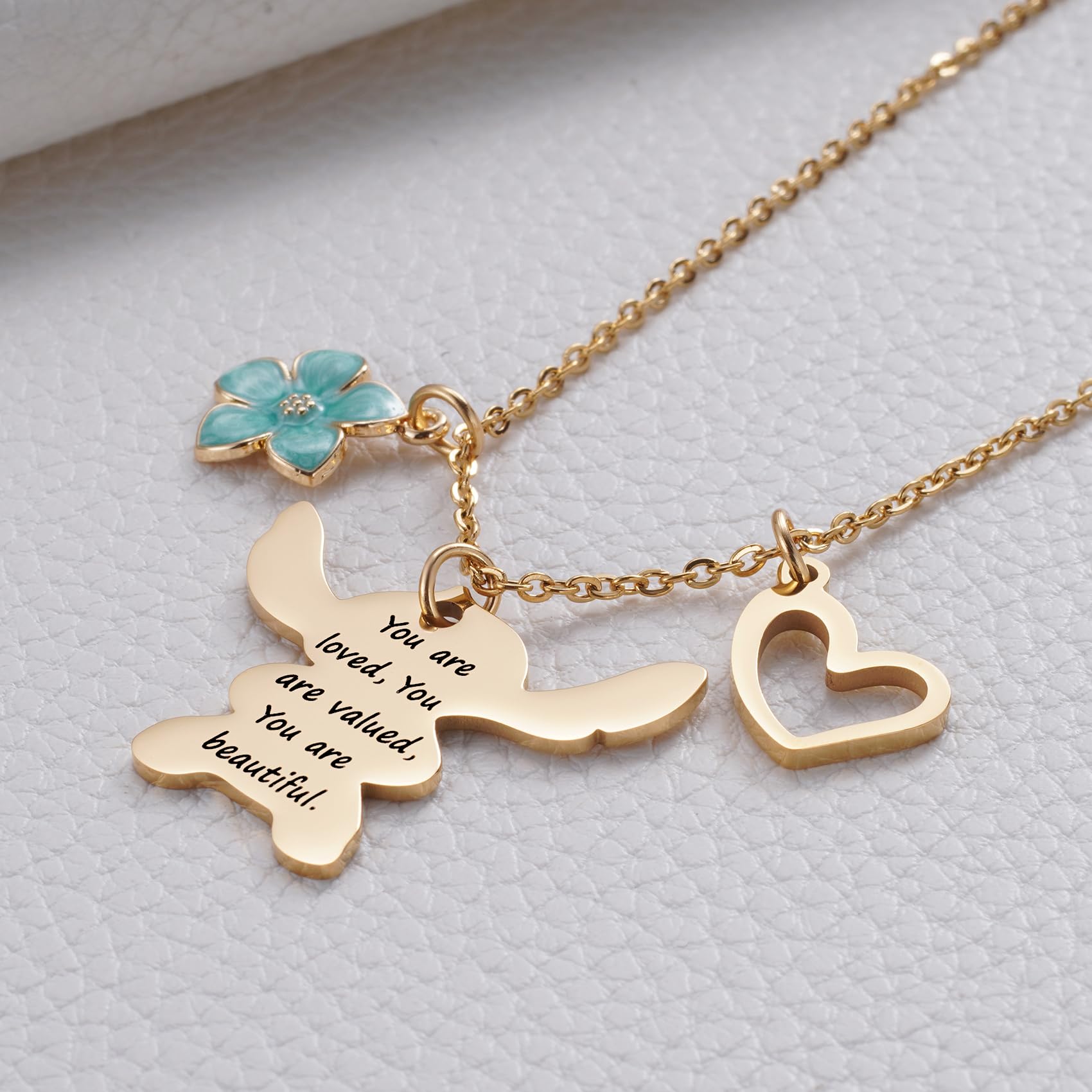 MIXJOY Inspirational Stitch Gifts You are Loved Valued Beautiful Stitch Necklace Gifts for Teen Granddaughter Daughter Niece, Stitch Lover Birthday Jewelry Gifts for Women, Gold