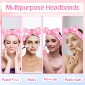 Riceshoot 25 Pcs Pink Spa Headband Bulk Bow Hair Band for Washing Face Soft Coral Fleece Skincare Headbands Elastic Bowknot Hair Band Hairlace Shower Head Wraps Gifts for Women