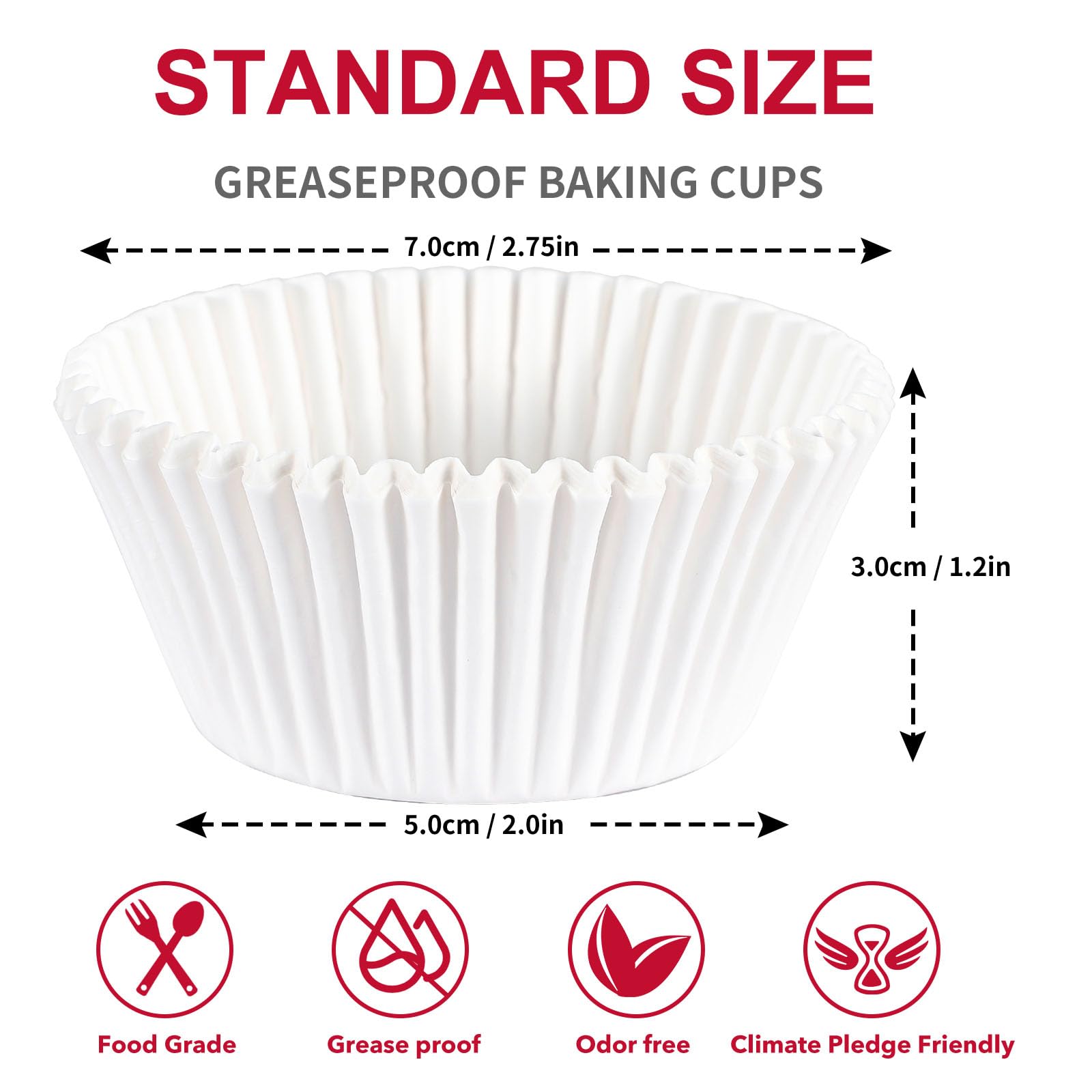 [300Pcs] Caperci Standard White Cupcake Liners for Baking - Odorless Greaseproof Paper Muffin Baking Cups for Wedding Birthday Party Baby Shower Festivals (White)