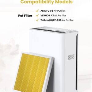 A3 Pet Care Replacement Filter Compatible with AMEIFU G3 sferf-30 Air Purifier, VEWIOR A3, Tailulu HQZZ-260 Air Cleaner, 3-in-1 Filter H13 True HEPA Filter Air Filter Replacement, 1 Pack, Yellow