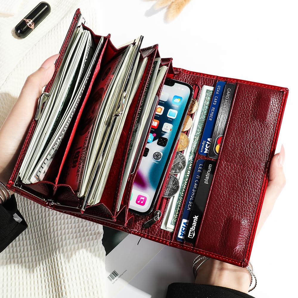 GHUHUALX Women's Wallet Long Leather Purse Credit Card Ladies Casual Wallet Fashion Clutch