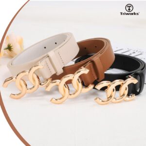 TRIWORKS 3 Pack Women's Belts for Jeans Pants Fashion Waist Belts for Ladies Leather Belt with Gold Buckle