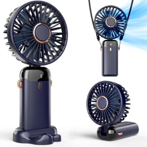 koonie portable handheld fan, battery operated fan with base, 8 hours, digital display, 5 speeds, 90° ajustable, rechargeable mini fan for outdoor indoor