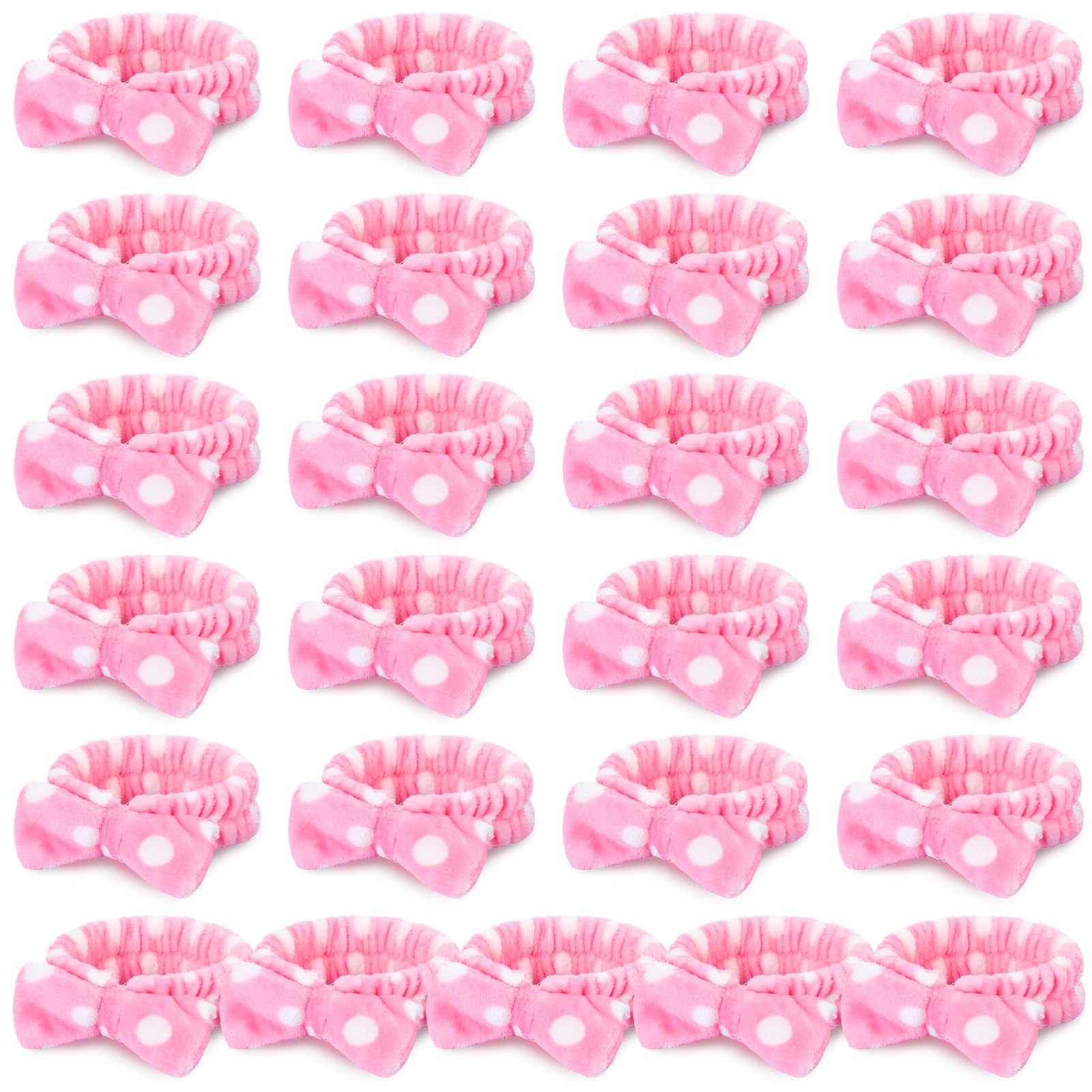 Riceshoot 25 Pcs Pink Spa Headband Bulk Bow Hair Band for Washing Face Soft Coral Fleece Skincare Headbands Elastic Bowknot Hair Band Hairlace Shower Head Wraps Gifts for Women