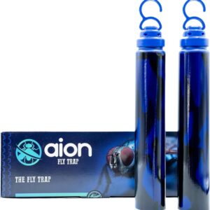 Aion Outdoor Fly Traps with Natural Bait Attractant and Hanging Hooks for Trapping Fruit and Horse Flies, Gnats, and Flying Insects or Bugs, Patio, Camping, and Backyard Disposable Catchers, 2 Pack