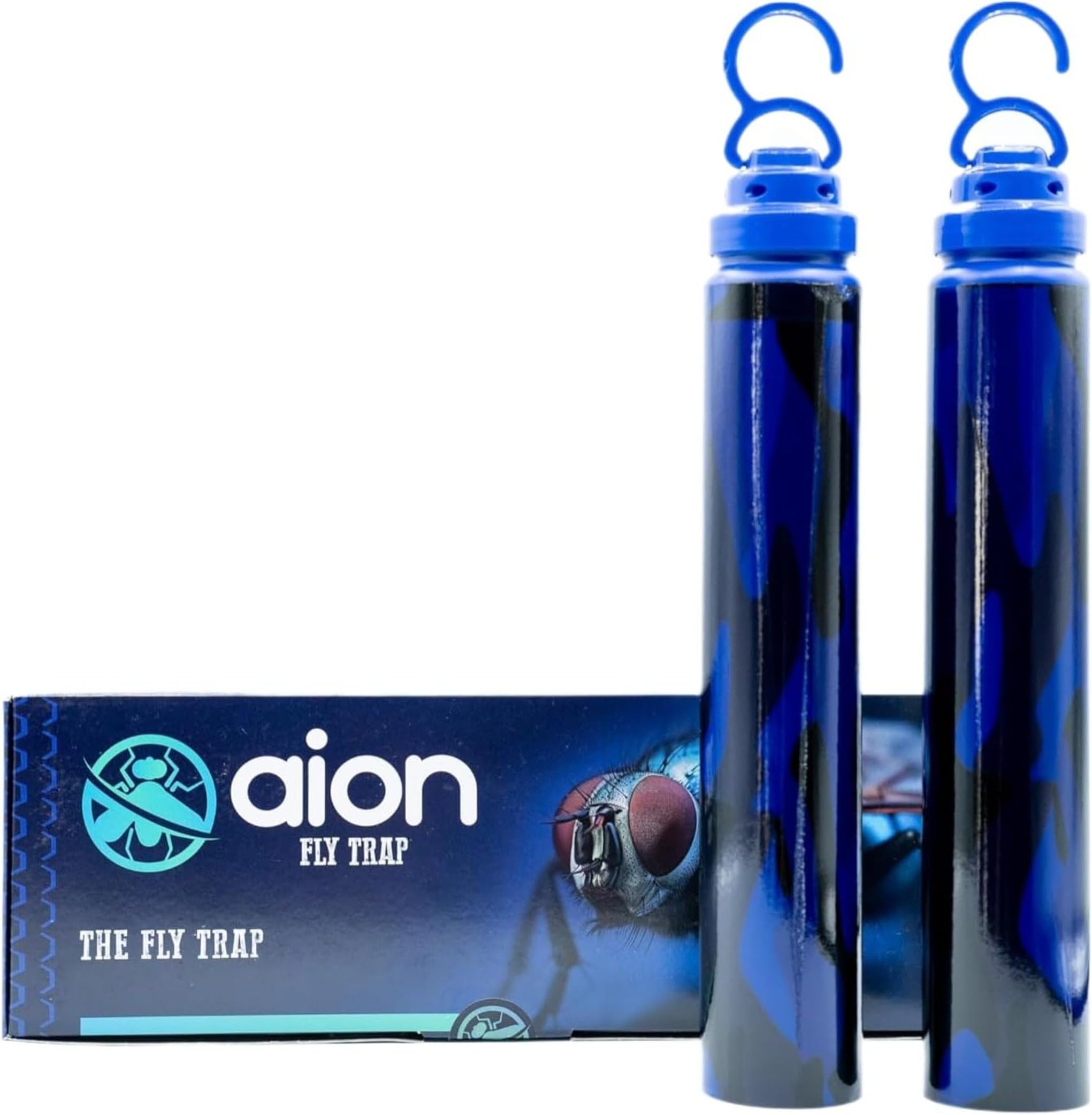 Aion Outdoor Fly Traps with Natural Bait Attractant and Hanging Hooks for Trapping Fruit and Horse Flies, Gnats, and Flying Insects or Bugs, Patio, Camping, and Backyard Disposable Catchers, 2 Pack