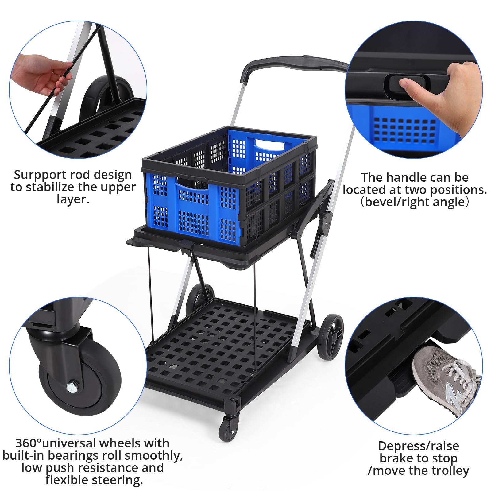 Garvee Collapsible carts, Mobile Folding Trolley, Shopping cart with Storage Crate, Platform Truck