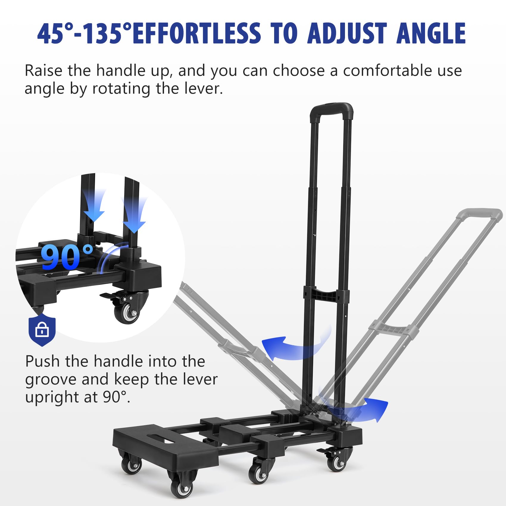 KEDSUM Upgraded Folding Hand Truck, 600lbs Heavy Duty Foldable Dolly Cart, Adjustable Handle Luggage Cart, Utility Cart with 6 Wheels & 2 Lashing Straps for Airport, Travel, Moving, Shopping, Office