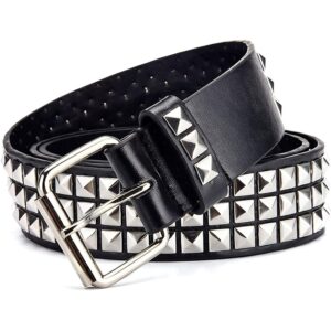 Ulekuke Metal Punk Rock Rivet Studded Belt for Women Men, Gothic Belt with Bright Pyramid Studs(Black)