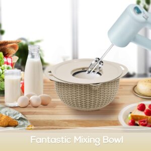 4-1 Colander with Mixing Bowl Set, 2024 New Food Strainers and Colanders Set for Kitchen, Pasta Rice Strainer, Fruit and Veggie Washer, Salad Spinner, Kitchen Essentials Strainer Basket Bowl, Beige