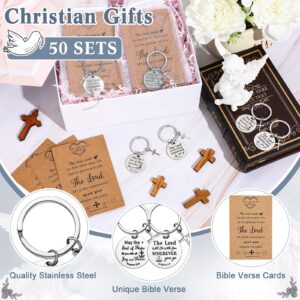 Siifert 50 Set Christian Cross Keychains Bulk Bible Verse Religious Prayer Gifts Keychain for Women Men(Round Style)