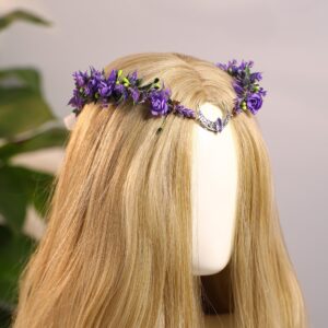 MOSTORY Purple Moon Flower Crown - Handmade Floral Fairy Headpiece Woodland Elven Circlet Forest Wreath for Women Girls Wedding Renaissance Party Cosplay Photo Shoot