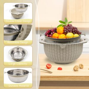 4-1 Colander with Mixing Bowl Set, 2024 New Food Strainers and Colanders Set for Kitchen, Pasta Rice Strainer, Fruit and Veggie Washer, Salad Spinner, Kitchen Essentials Strainer Basket Bowl, Beige