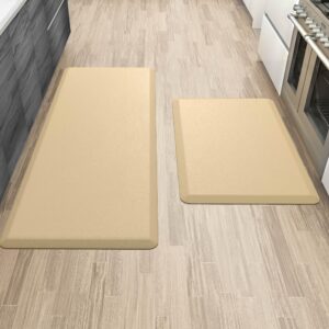 more décor anti fatigue kitchen floor mat, standing desk mat, double pack, non slip, waterproof - 0.47 inches thick - rug sizes 17.3" x 28" and 17.3" x 47.2" - beige