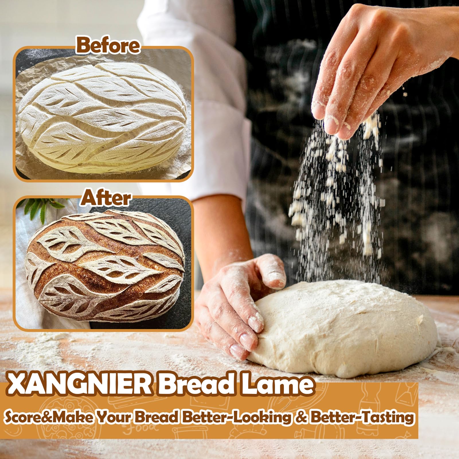 XANGNIER Bread Lame Dough Scoring Tool,2 Pack Sourdough Scoring Tools,Bread Dough Cutter Slashing Razor Tool,Scoring Patterns Booklet,Bread Baking & Making Tools Supplies Accessories