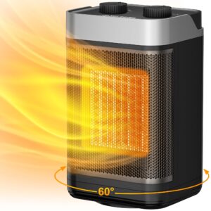 space heater indoor, owaae 1500w ptc portable electric heater with adjustable thermostat and timer, quick 2-second heat-up for spacious rooms, heater for office, and bedrooms