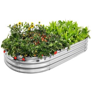 aheonlar galvanized raised garden bed kit, oval large metal planter box, sturdy and durable, garden boxes outdoor raised for vegetables, fruits, flowers and herbs, 4x2x1ft (silver)