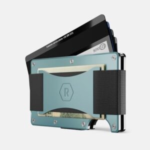 The Ridge Wallet For Women, Slim Wallet For Women - Thin as a Rail, Minimalist Aesthetics, Holds up to 12 Cards, RFID Safe, Blocks Chip Readers, Aluminum Wallet With Cash Strap (Sea Glass)