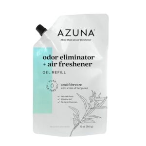 azuna all-natural odor remover gel refill pouch | air purifier with tea tree oil | plant-based & long lasting | for pet odors, smoke & strong odors | amalfi breeze, 12 oz.