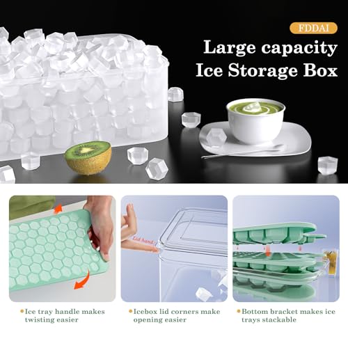 Small Ice Cube Tray for Freezer: FDDAI Easy Release Ice Cube Maker - Stackable Cubed Ice Trays and Bin - Making Tiny Honeycomb Icecubes