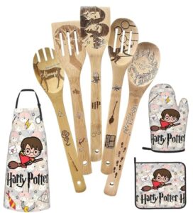 harry magic kitchen utensils set gifts for mom women birthday gift cute magic wooden cooking spoons set with apron oven mitt potholder set great christmas gift