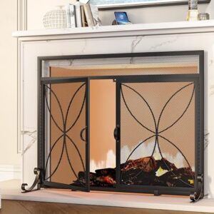 Fire Beauty Fireplace Screen with Magnetic Doors,Large Metal Fire Place Screen for Home,Spark Guard,Metal Furnace Fireguards,Baby Safe Spark Guard Protector,Black