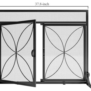 Fire Beauty Fireplace Screen with Magnetic Doors,Large Metal Fire Place Screen for Home,Spark Guard,Metal Furnace Fireguards,Baby Safe Spark Guard Protector,Black