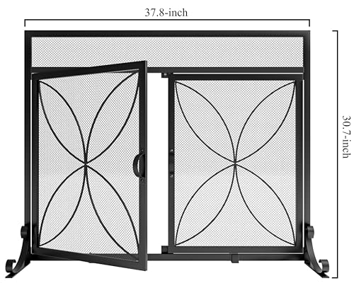 Fire Beauty Fireplace Screen with Magnetic Doors,Large Metal Fire Place Screen for Home,Spark Guard,Metal Furnace Fireguards,Baby Safe Spark Guard Protector,Black