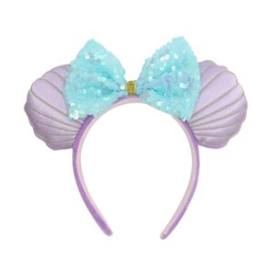 jiahang headband, 3d mouse ear headband with sequin bow, purple mermaid, hair accessory for women girls (3d-mermaid)