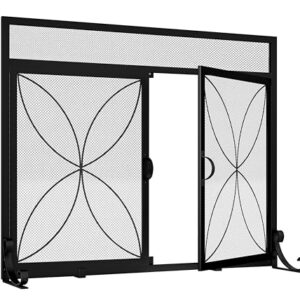 Fire Beauty Fireplace Screen with Magnetic Doors,Large Metal Fire Place Screen for Home,Spark Guard,Metal Furnace Fireguards,Baby Safe Spark Guard Protector,Black