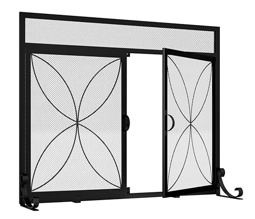 Fire Beauty Fireplace Screen with Magnetic Doors,Large Metal Fire Place Screen for Home,Spark Guard,Metal Furnace Fireguards,Baby Safe Spark Guard Protector,Black