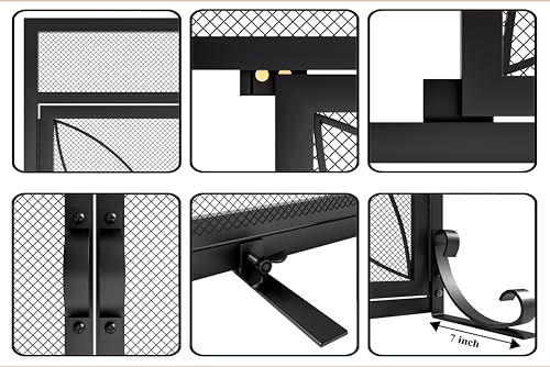 Fire Beauty Fireplace Screen with Magnetic Doors,Large Metal Fire Place Screen for Home,Spark Guard,Metal Furnace Fireguards,Baby Safe Spark Guard Protector,Black