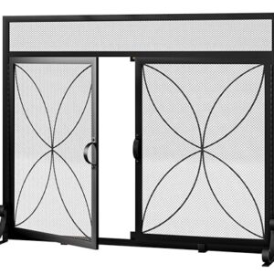 Fire Beauty Fireplace Screen with Magnetic Doors,Large Metal Fire Place Screen for Home,Spark Guard,Metal Furnace Fireguards,Baby Safe Spark Guard Protector,Black