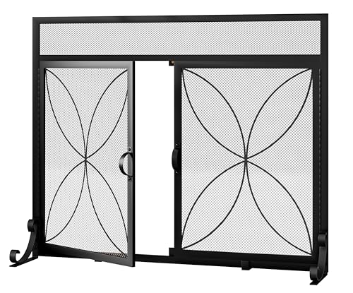 Fire Beauty Fireplace Screen with Magnetic Doors,Large Metal Fire Place Screen for Home,Spark Guard,Metal Furnace Fireguards,Baby Safe Spark Guard Protector,Black