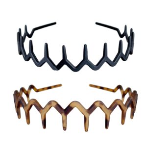 ycfish hairband 2pcs, shark tooth zig-zag headband with teeth, plastic wavy hair comb headband for women, men, girls, unisex-adults, black