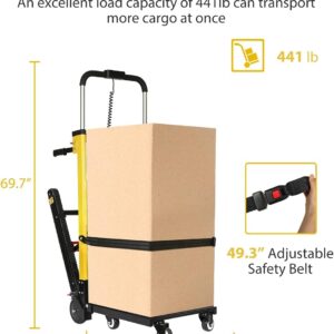 Electric Stair Climbing Hand Trucks Dolly Cart - Load 441 lb - Heavy Duty Folding Stair Climber Cart Hand Trolley - with 6 Wheels - Motor Battery Powered for Furniture Goods Moving