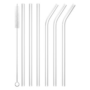 6 pcs reusable glass drinking straw, replacement straw 7.88'' x 8mm clear practical straw for 20/30/32oz tumblers smoothie straws 3 straight 3 bent with 1 cleaning brush for coffee tea juice milkshake