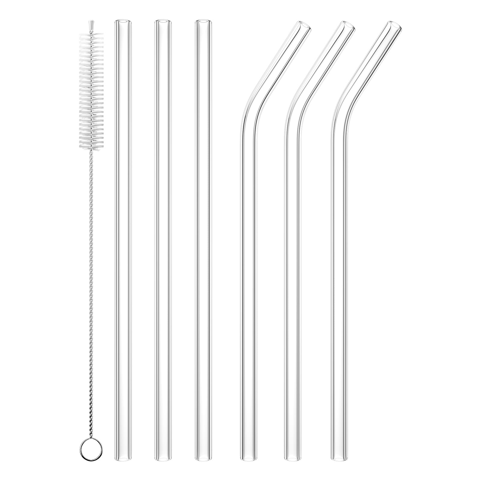 6 PCS Reusable Glass Drinking Straw, Replacement Straw 7.88'' x 8MM Clear Practical Straw for 20/30/32oz Tumblers Smoothie Straws 3 Straight 3 Bent with 1 Cleaning Brush for Coffee Tea Juice Milkshake