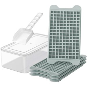 mini ice cube tray for freezer: gguw nugget ice cube tray with bin - easy release iced maker trays - crushed ice tray making 4×135 pcs icecube