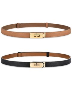 anhaishuilv women's skinny leather belt with adjustable golden turn-lock buckle - ideal for dresses, jeans, and coats