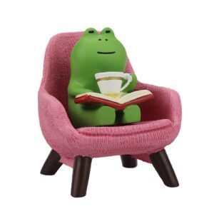 refintural miniature frog figurines - funny frog sculpture for shelf, desk decoration - frog desk accessories - perfect cute frog gift for frog lovers(pink sofa)