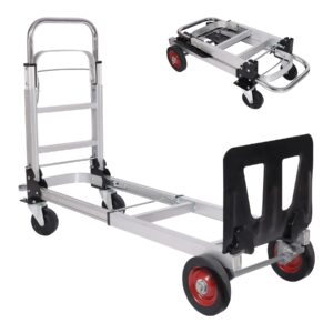 redswing folding hand truck dolly, aluminum convertible hand truck with 4 wheels, 2 in 1heavy duty hand truck dolly cart(silver)