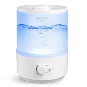 asakuki humidifiers for bedroom, 3l top fill cool mist humidifiers for baby nursery & plants, 3-in-1 quiet air humidifier, oil diffuser & night light for large room home, auto shut-off, bpa-free, 30h