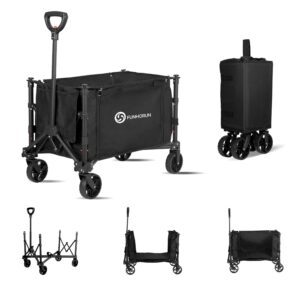 funhorun heavy duty collapsible wagon carts, compact foldable utility wagon with versatile canvas for grocery, camping, shopping, garden, sports, load up to 155lbs/120l, black