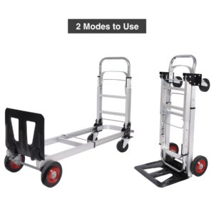 RedSwing Folding Hand Truck Dolly, Aluminum Convertible Hand Truck with 4 Wheels, 2 in 1Heavy Duty Hand Truck Dolly Cart(Silver)