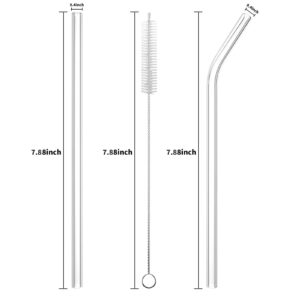 6 PCS Reusable Glass Drinking Straw, Replacement Straw 7.88'' x 8MM Clear Practical Straw for 20/30/32oz Tumblers Smoothie Straws 3 Straight 3 Bent with 1 Cleaning Brush for Coffee Tea Juice Milkshake