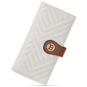 bostanten slim wallet women leather rfid blocking credit card holder bifold thin wallet with zipper pocket beige＆brown