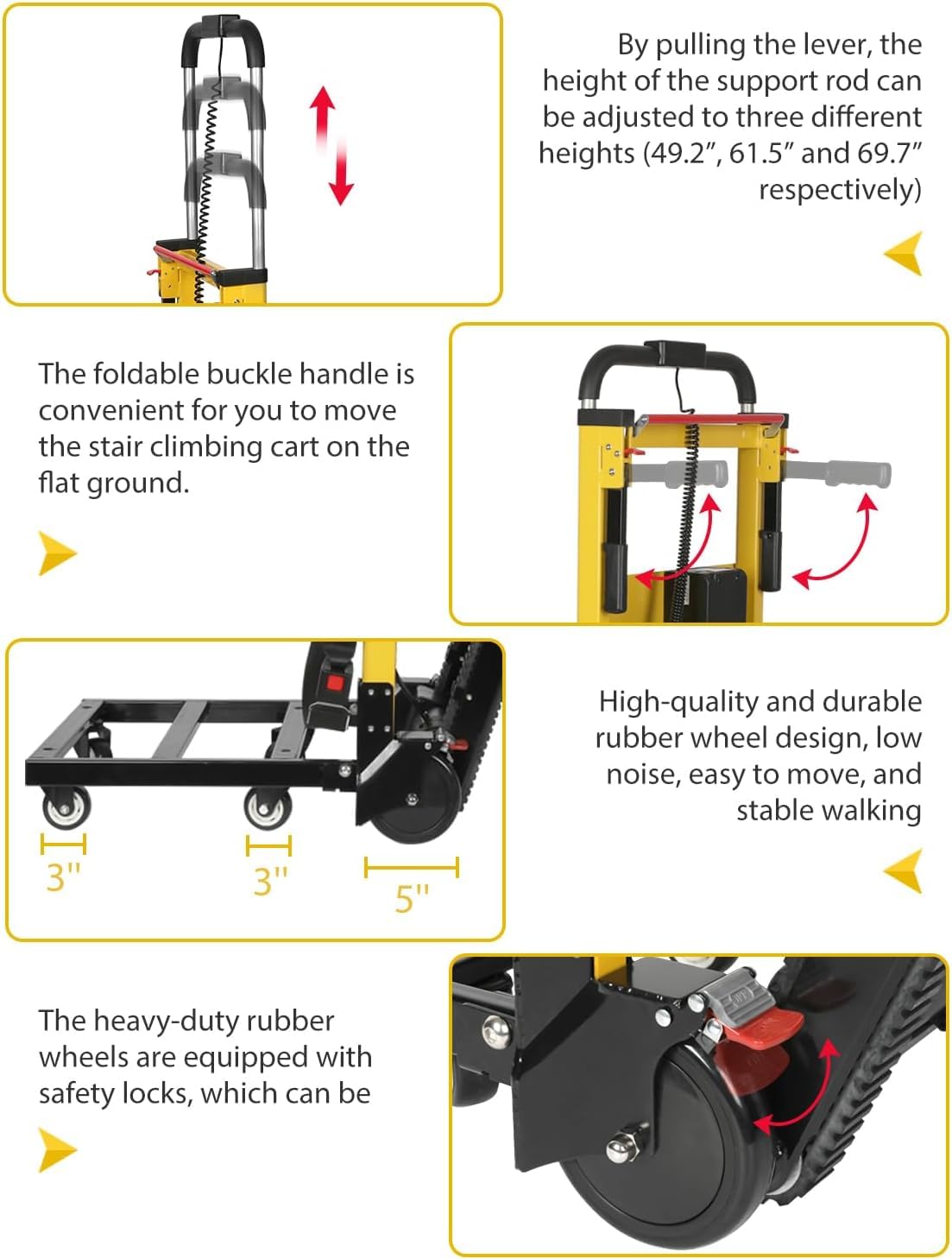 Electric Stair Climbing Hand Trucks Dolly Cart - Load 441 lb - Heavy Duty Folding Stair Climber Cart Hand Trolley - with 6 Wheels - Motor Battery Powered for Furniture Goods Moving