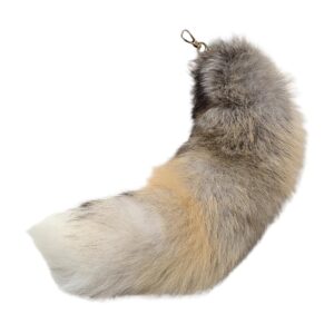 homeemoh bag keychain charm for women, 15.75 inch faux animal tail keyrings faux fur tail pendant for key chain bag tassels decoration (light grey - racoon tail)