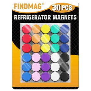 findmag colorful fridge magnets, 30 pack round refrigerator magnets, dry erase board magnets for whiteboard, decorative magnets, small colorful whiteboard magnets, 10 colors